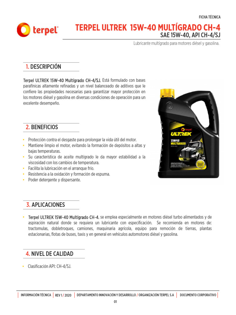 Lubricante Multígrado Terpel ULTREK | PDF | Lubricante | Motor diesel