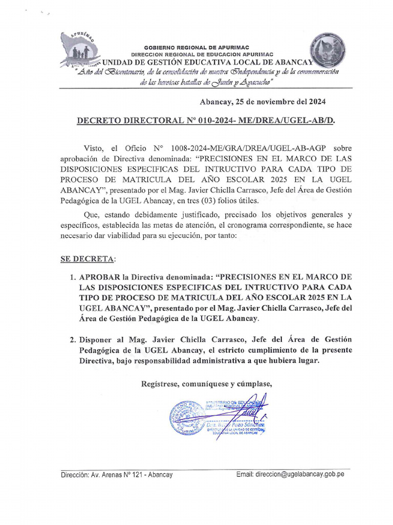 Directiva #010 - ProcesoMatricula 2025 | PDF