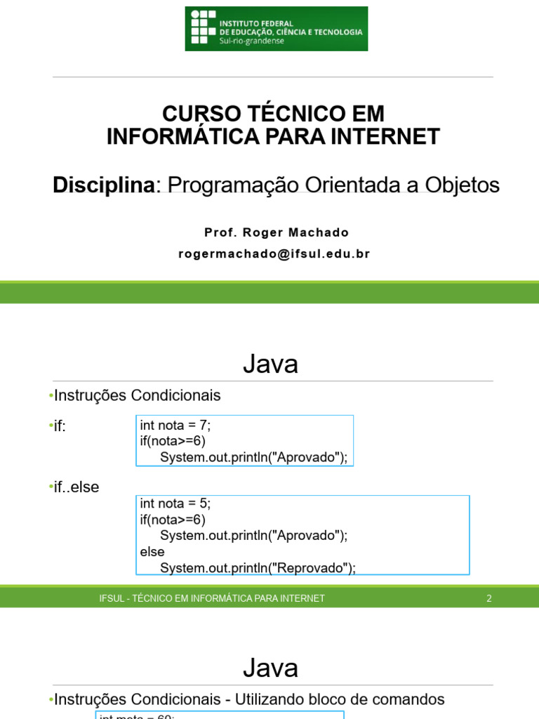 Aula 3 - Java - Condicionais | PDF | Engenharia da Computação | Ciência ...
