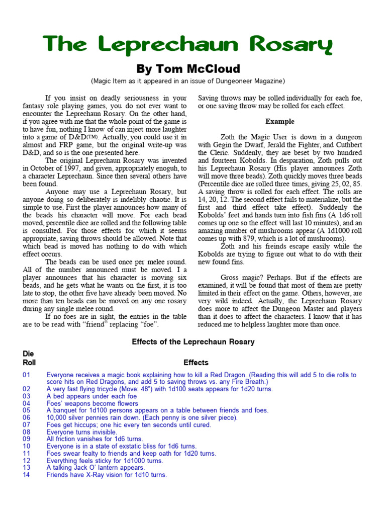Fun Effects of the Leprechaun Rosary | PDF