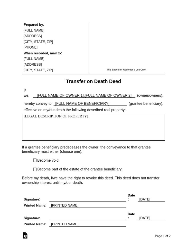 Transfer on Death Deed Template | PDF | Deed | Notary Public