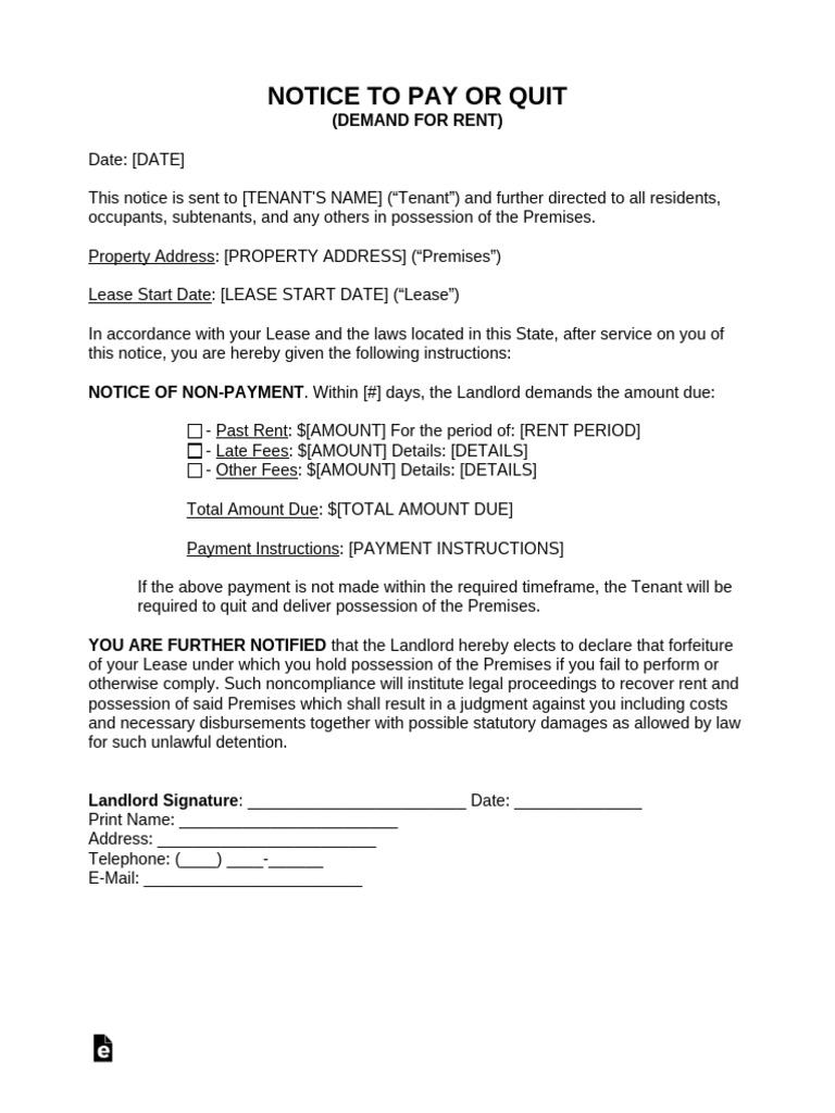 Eviction Notice To Pay or Quit Form | PDF | Lease | Leasehold Estate