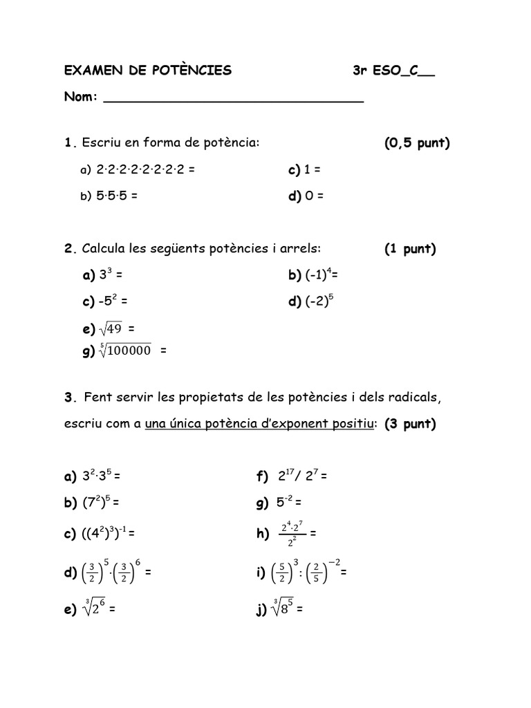 EXAMEN DE POTÈNCIES I ARRELS 23 - 24 | PDF