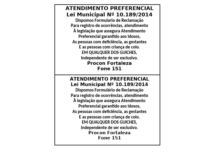 Atendimento Preferencial: Lei 10.189/2014 | PDF