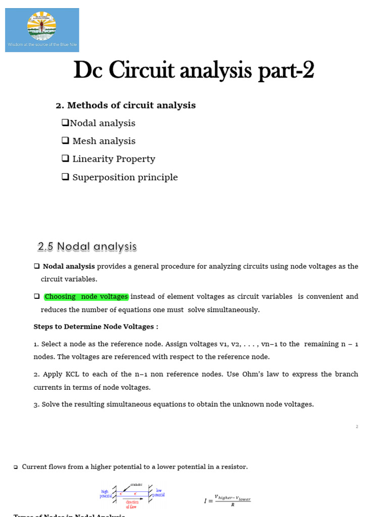 Ch-2 DC Circuit Analysis Part-2 Nodal and Mesh Analysis | PDF | Electrical Network | Network ...