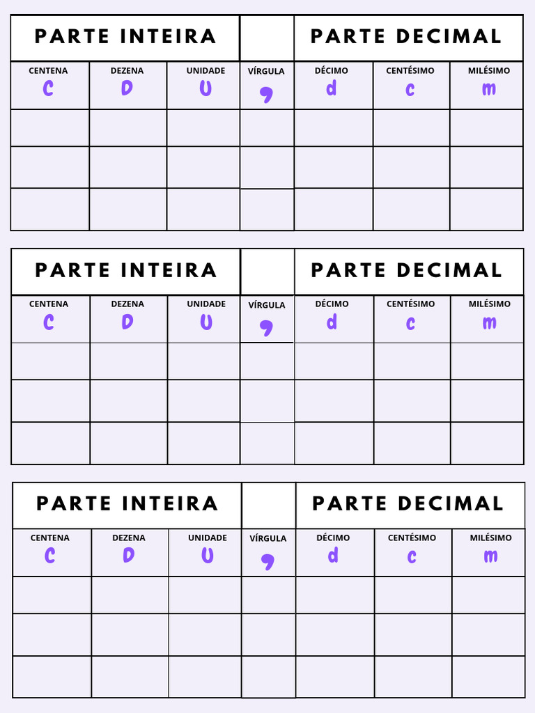 05-08- Tabela Números Decimais - Mat - 5 Ano a - 10c. | PDF