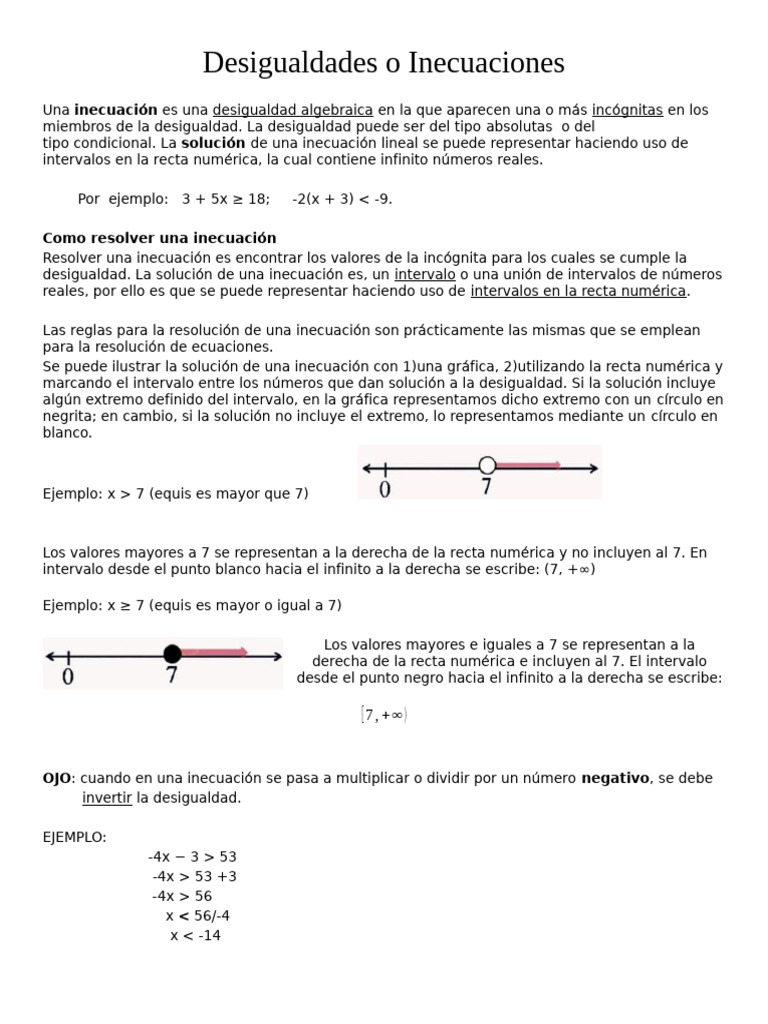 Desigualdades o Inecuaciones | PDF | Desigualdad (Matemáticas) | Aritmética