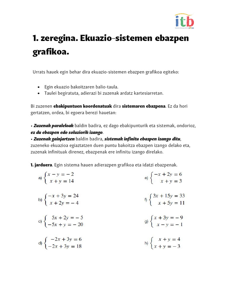 EUS - DBH2.IN04.MT.S.Zeregina 01.ekuazio-Sistemen Ebazpen Grafikoa | PDF