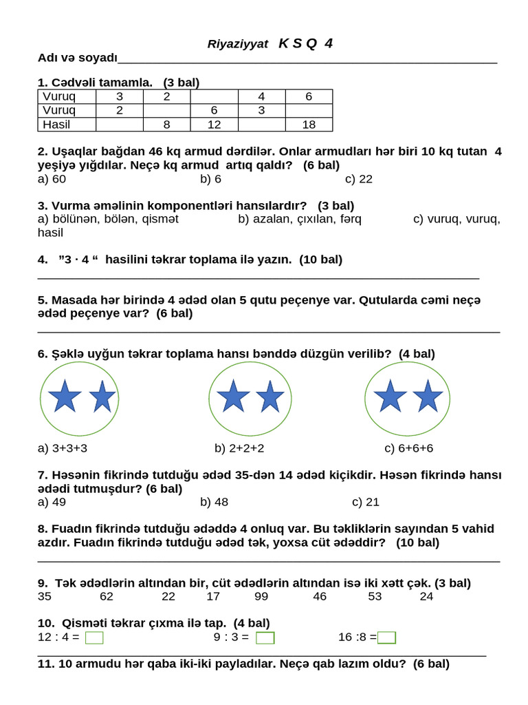 2 Ci̇ Si̇ni̇f KSQ 4 Ri̇yazi̇yyat + Nədi̇yeva Pərvanə 246 MƏKTƏB++ 1 | PDF