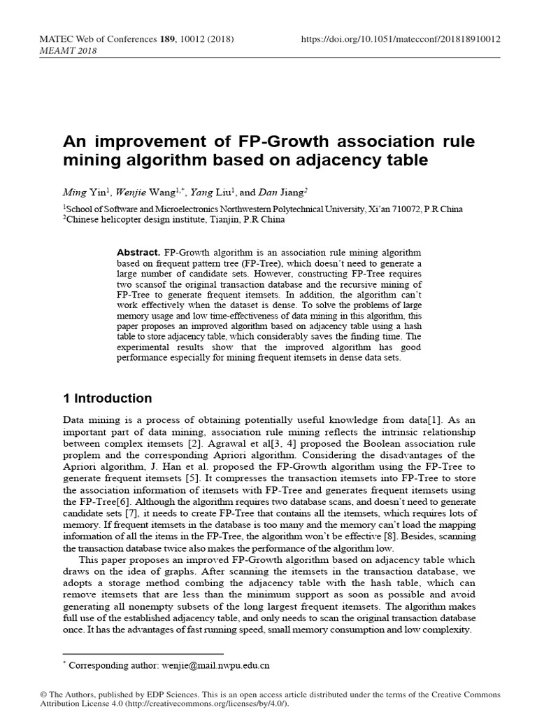 An Improvement of FP-Growth Association Rule Minin | PDF | Algorithms And Data Structures ...