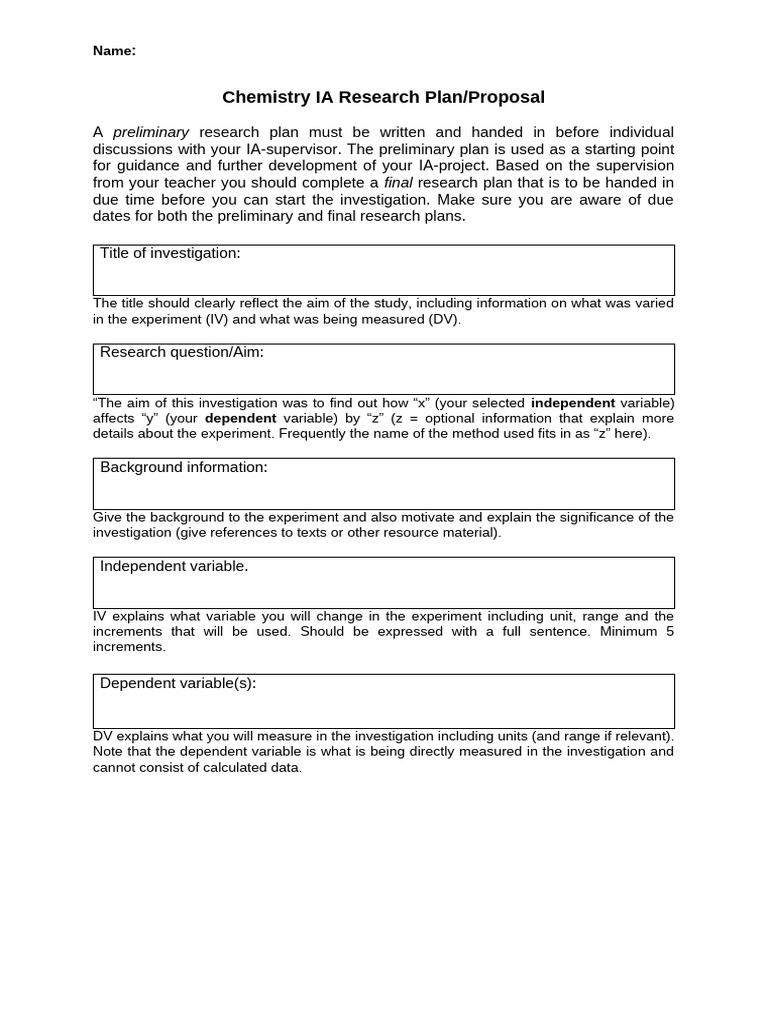 Chemistry IA Research Plan Guidelines | PDF | Experiment | Uncertainty