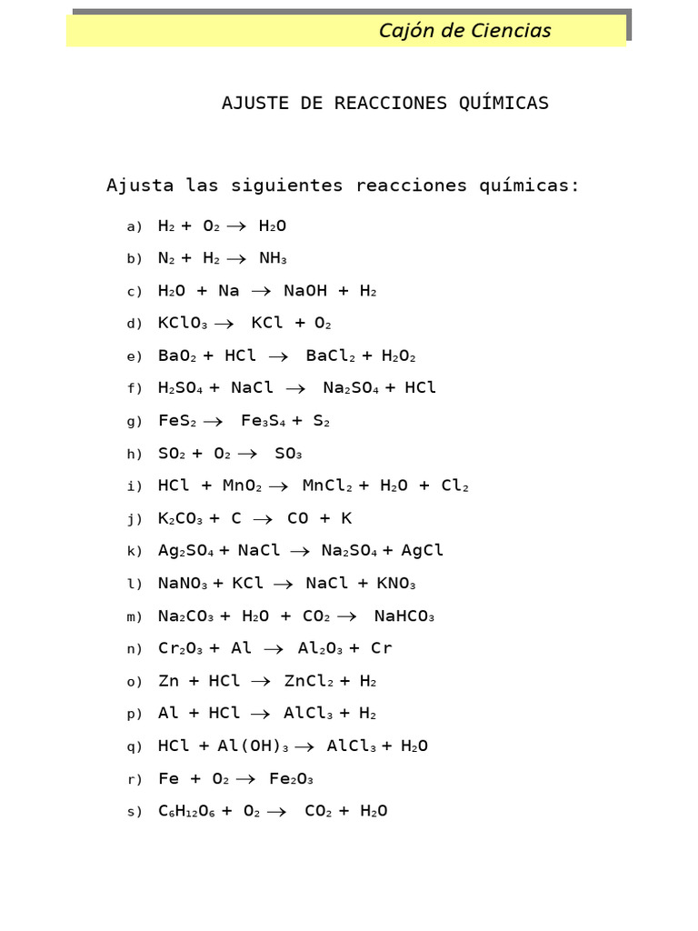 03 Ejercicios Resueltos de Ajuste de Reacciones 2 | PDF