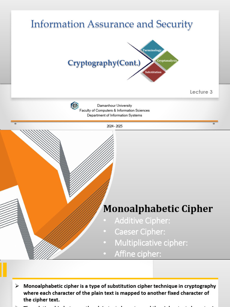 Information Assurance - Lecture 3 | PDF | Cipher | Encryption