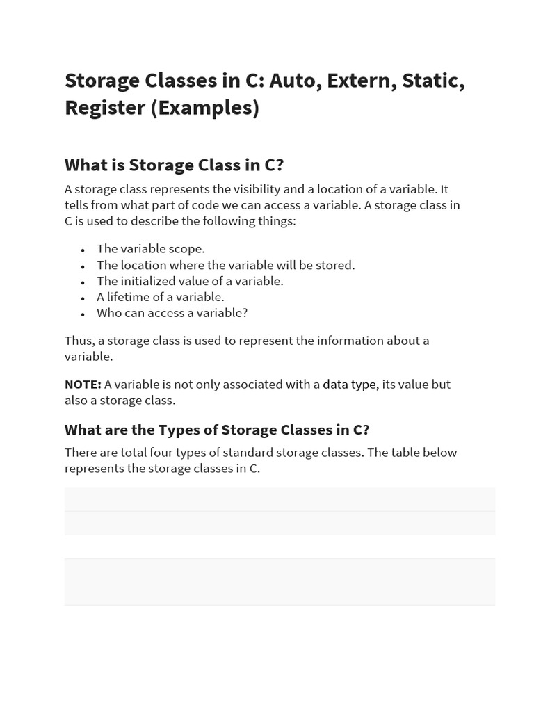 Storage Classes In C Notes Pdf Variable Computer Science Class Computer Programming
