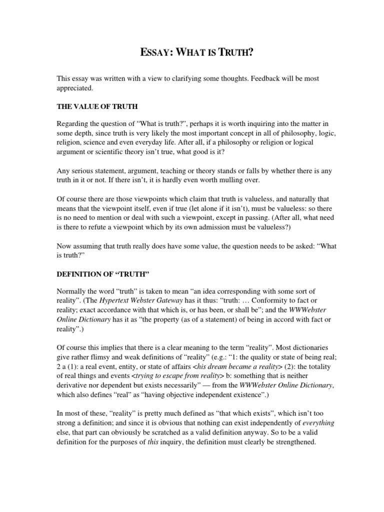 ESSAY What Is Truth | PDF | Logic | Truth
