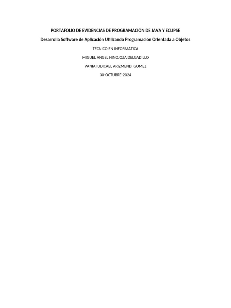 PORTAFOLIO DE EVIDENCIAS DE PROGRAMACIÓN DE JAVA Y ECLIPSE | PDF