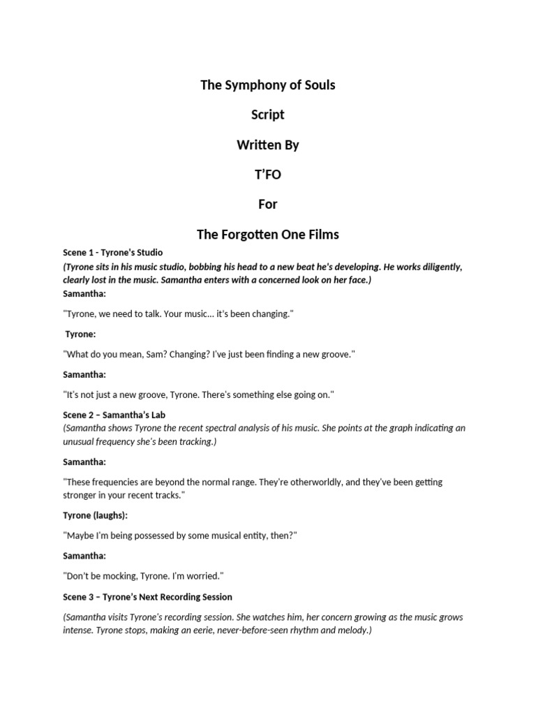 The Symphony of Souls Script Written by T'FO For The Forgotten One ...