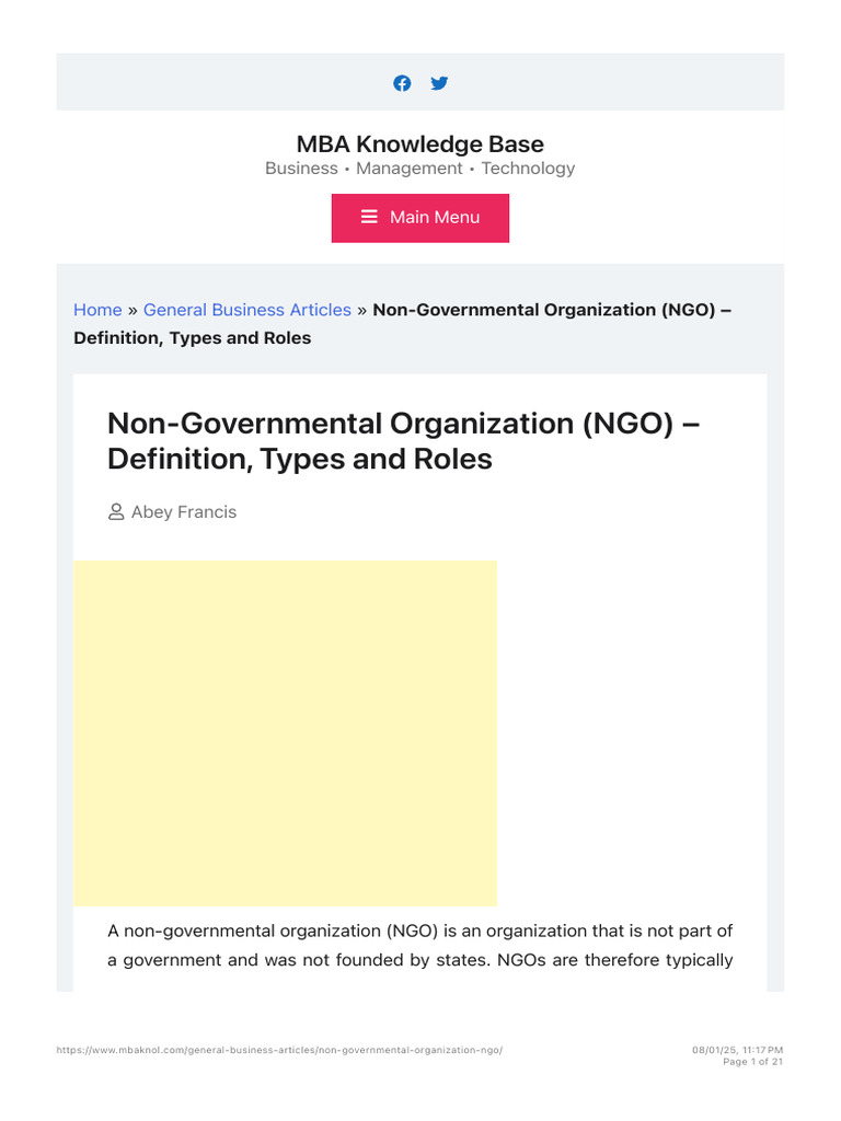 Non-Governmental Organization (NGO) - Definition, Types and Roles - MBA ...
