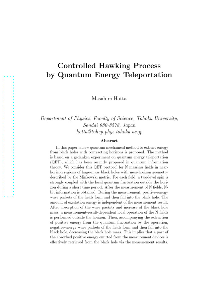 Quantum Energy Teleportation in Black Holes | PDF | Black Hole ...