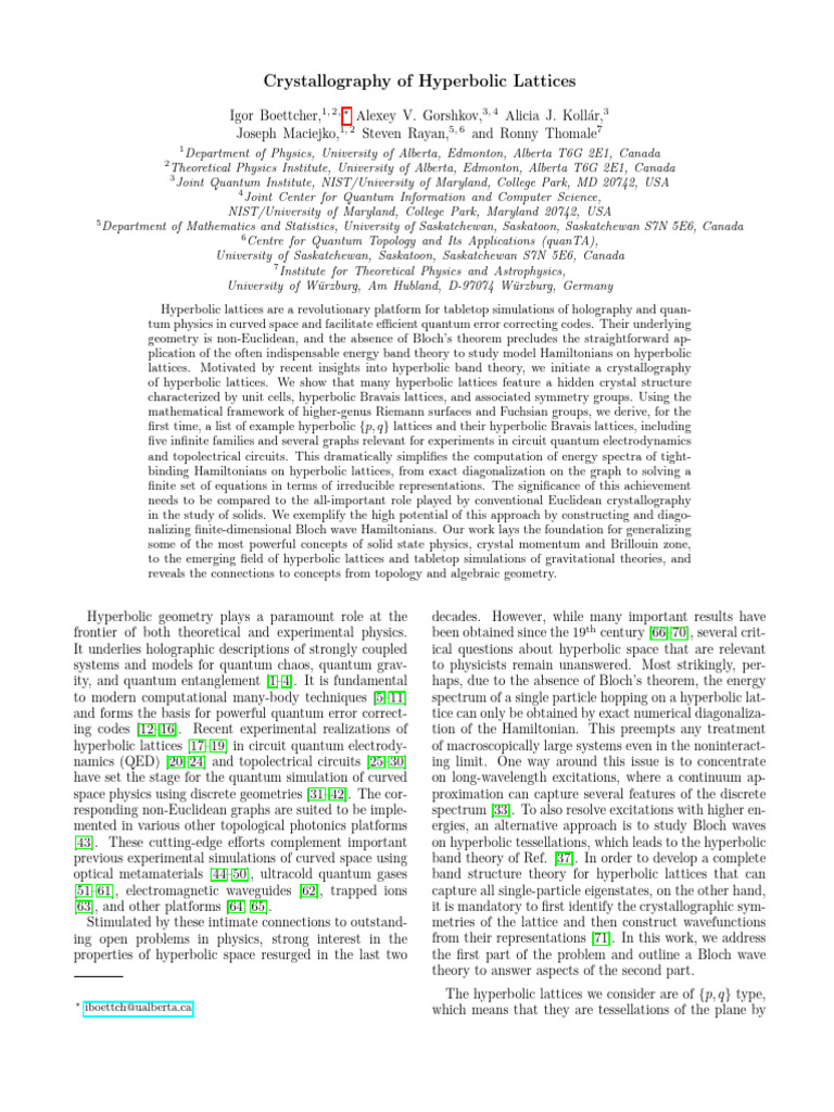 Crystallography of Hyperbolic Lattices | PDF | Hyperbolic Geometry | Lattice (Group)