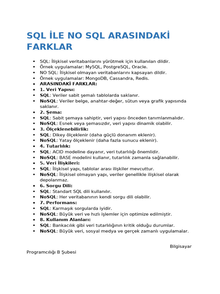 SQL İle No SQL Arasindaki Farklar | PDF