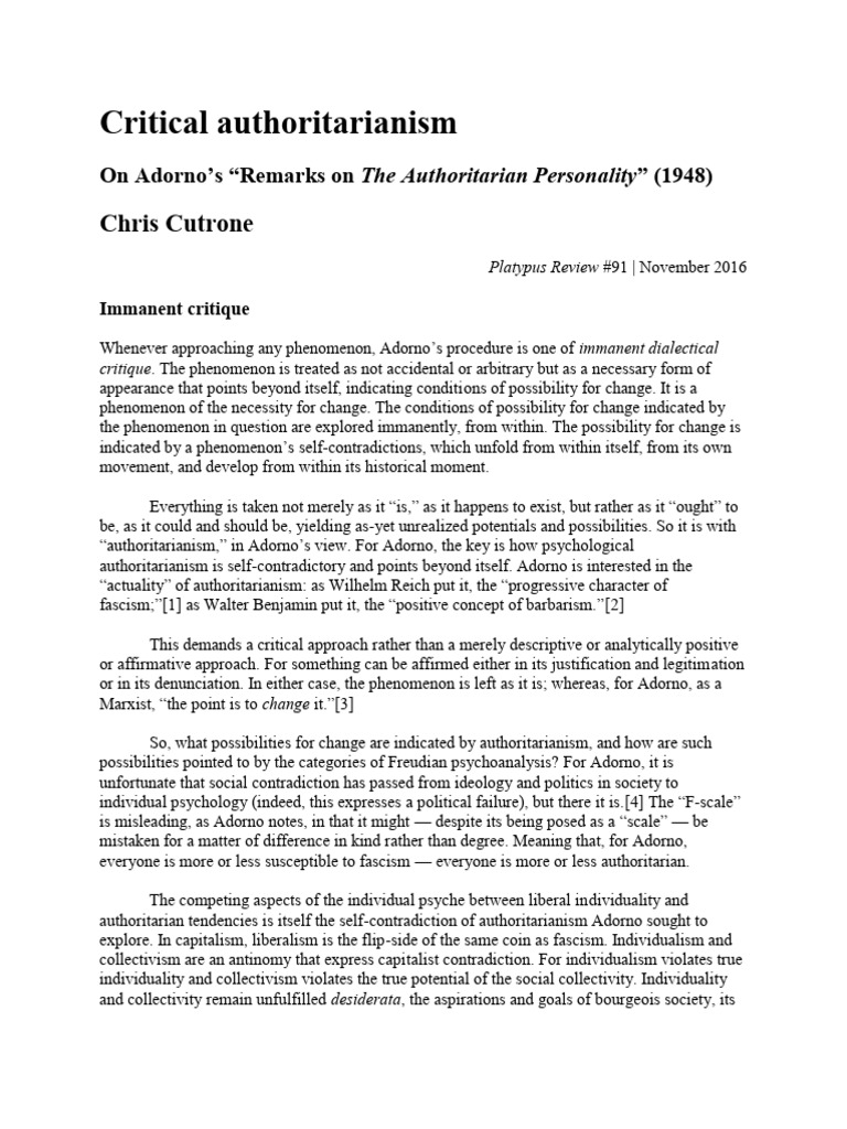Adorno's Critical Authoritarianism Explained | PDF | Theodor W. Adorno ...
