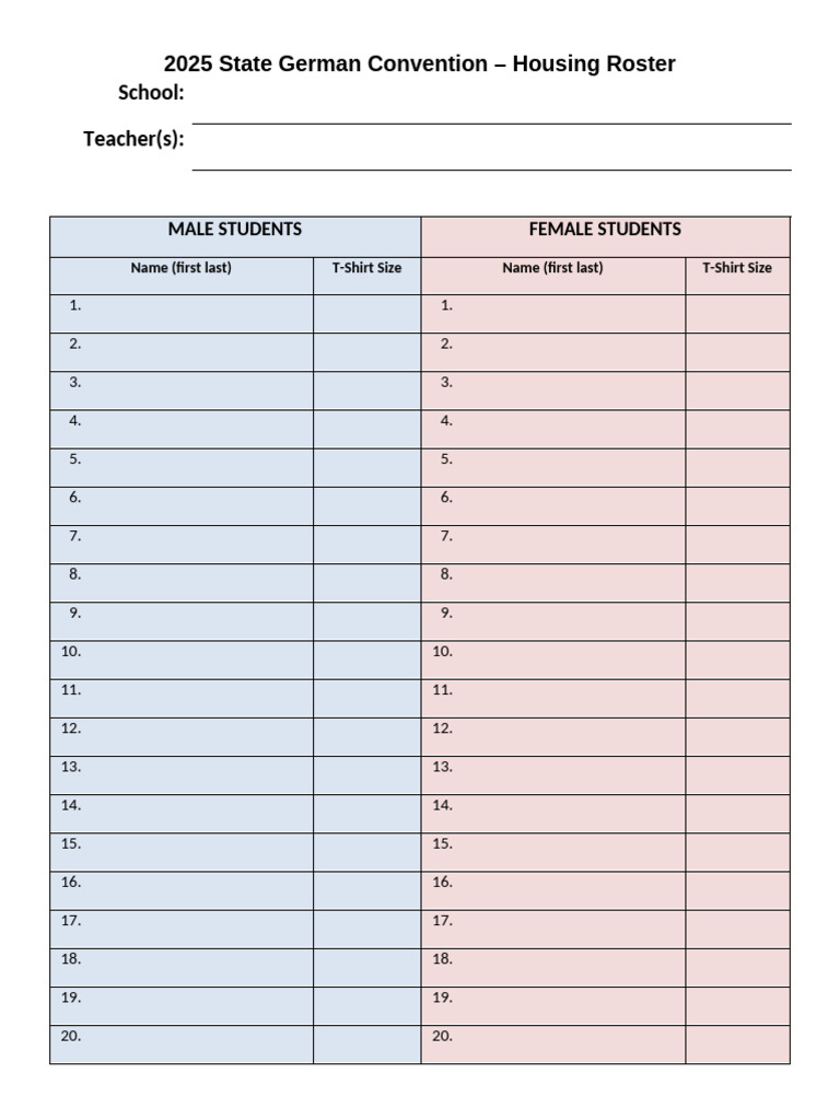 2025 SGC Housing Roster - (School Name) | PDF