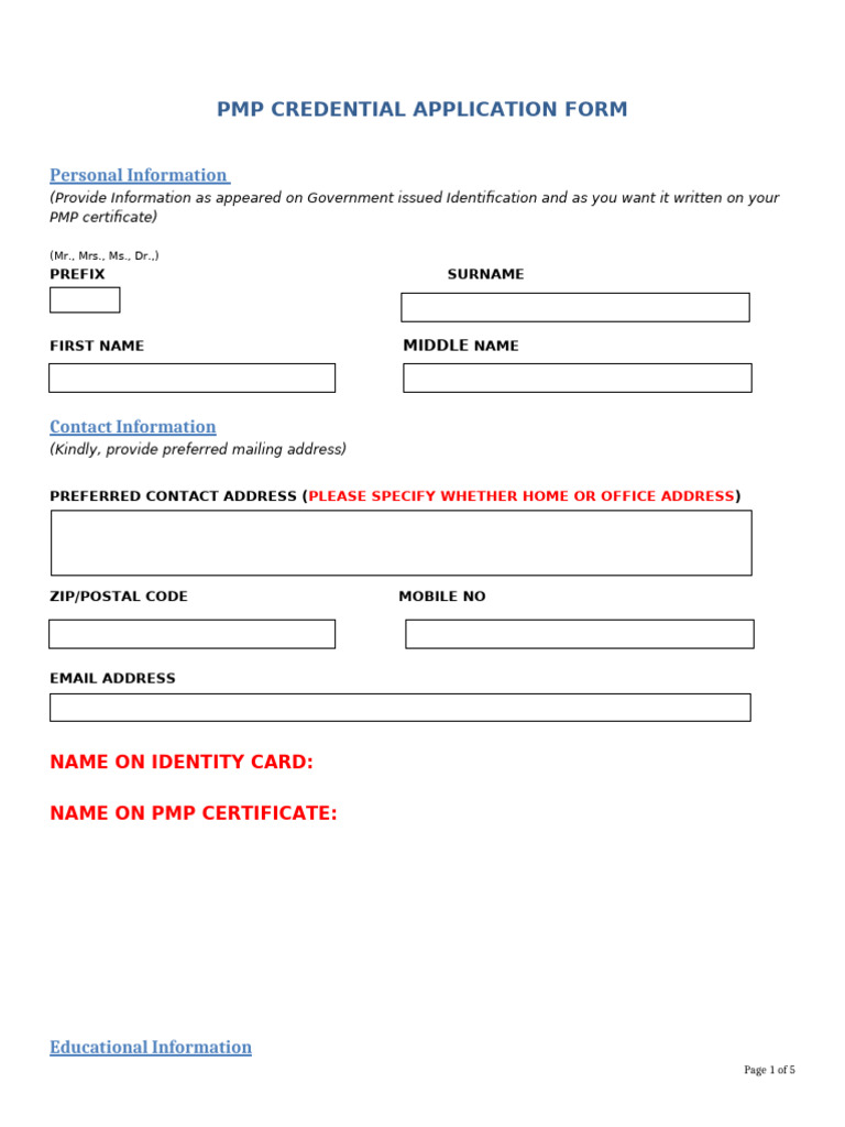 PMP Blank application | PDF