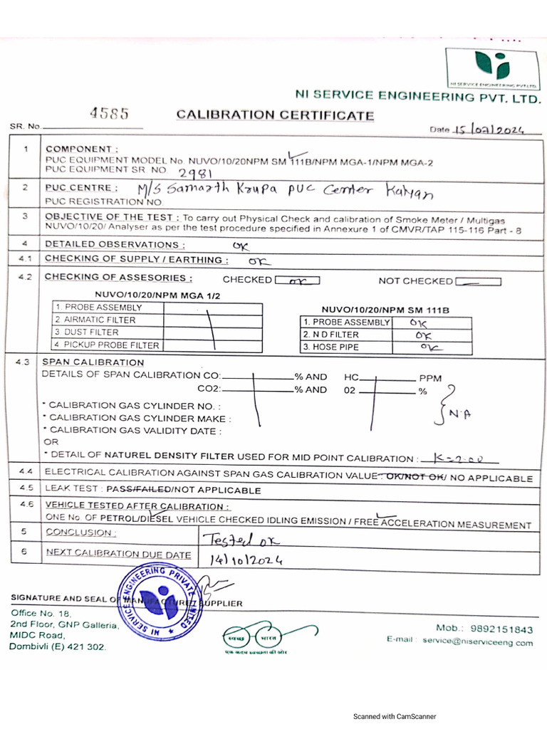 SSS_Diesel Calibration Certificate | PDF