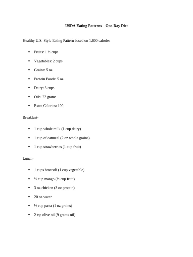 USDA Eating Patterns - One-Day Diet | PDF
