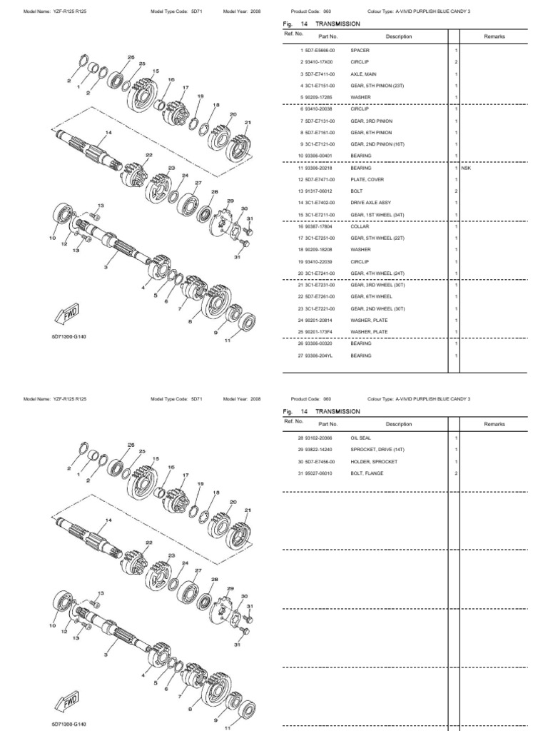 Yzf-R125 R125 Transmission | PDF | Gear | Axle