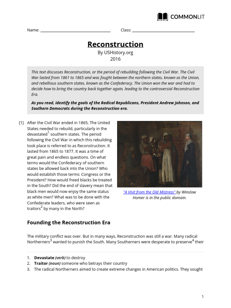 Reconstruction-Student | PDF | Reconstruction Era | Andrew Johnson