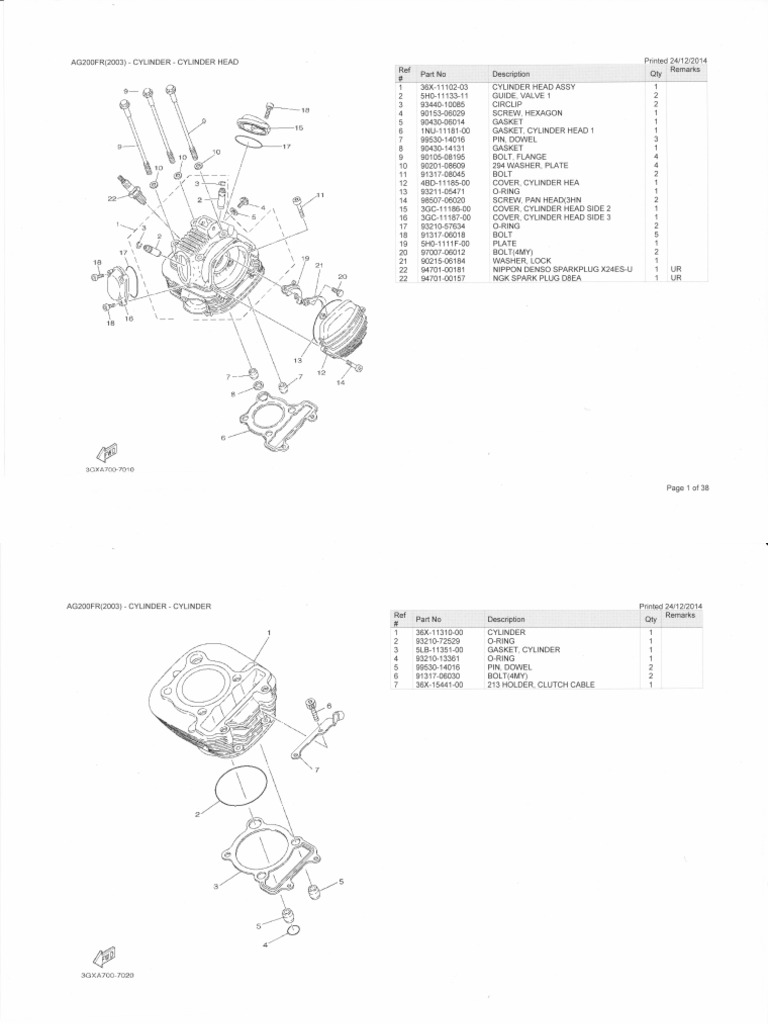 AG200FR Cylinder Head and Components | PDF | Piston | Engines