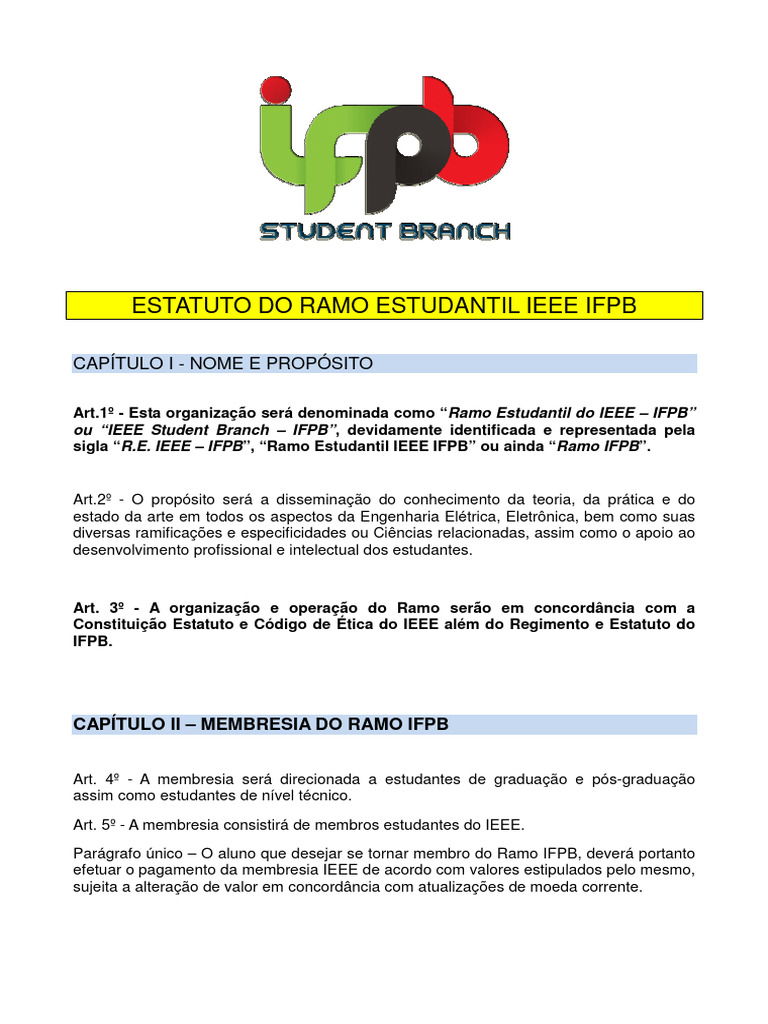 Estatuto IEEE - IFPB - ATUALIZADO 2013 | PDF | Instituto de Engenheiros Elétricos e Eletrônicos ...
