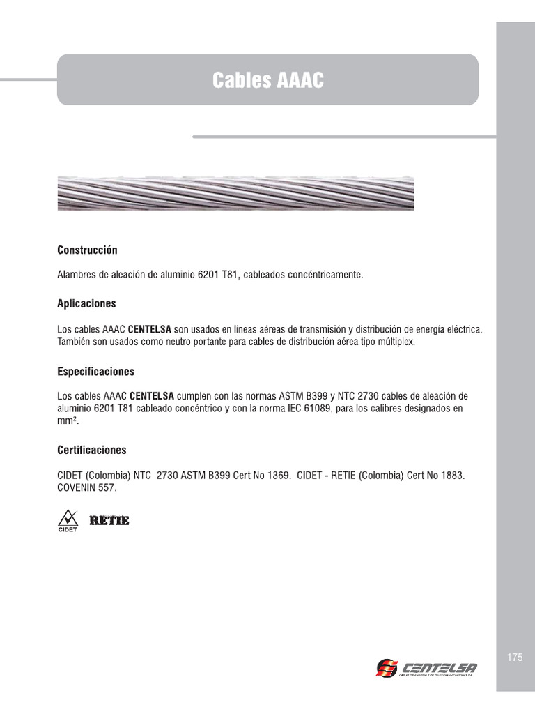 Anexo 01 - Tabla de Conductores Electricos Tipo AAAC | PDF