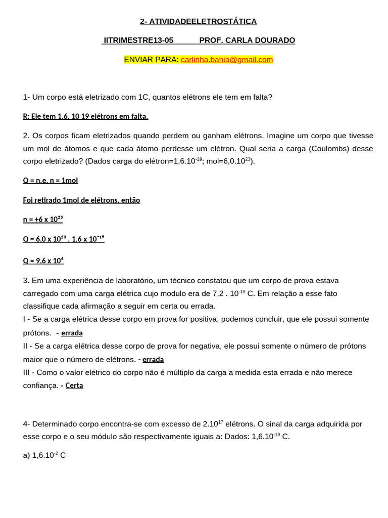 2 - Atividade Eletrostática | PDF
