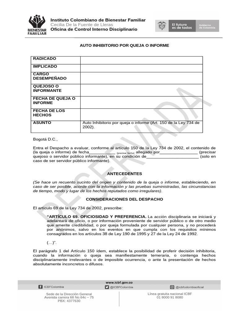 A1.p2.gth Anexo Auto Inhibitorio Por Queja o Informe v3 | PDF