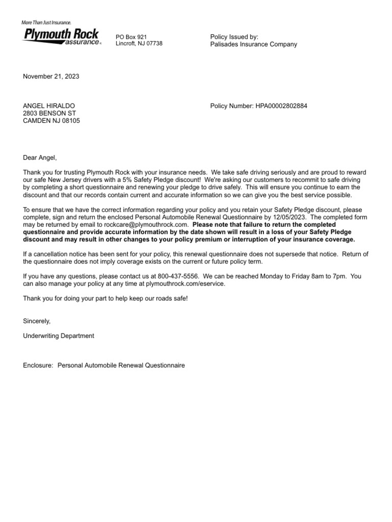 Policy Customer Correspondence | PDF | Insurance | Motor Vehicle