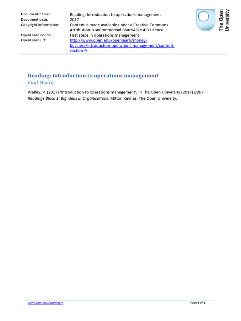Reading Introduction To Operations Management | PDF | Operations Management | Bp