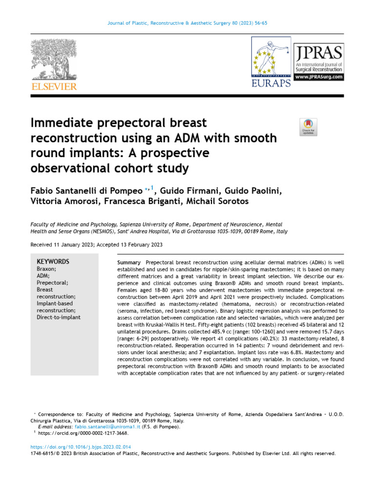 Immediate Prepectoral Breast Reconstruction Using | PDF | Mastectomy ...