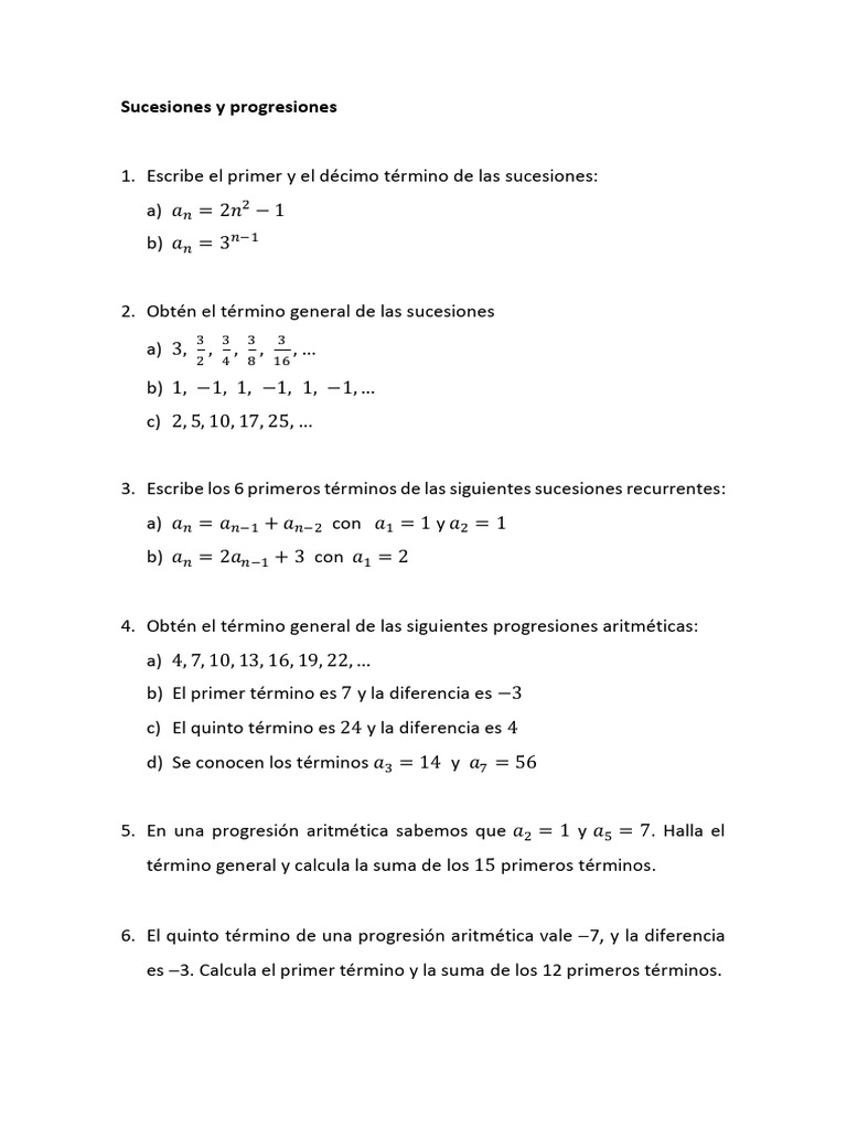 Sucesiones y Progresiones Matemáticas | PDF