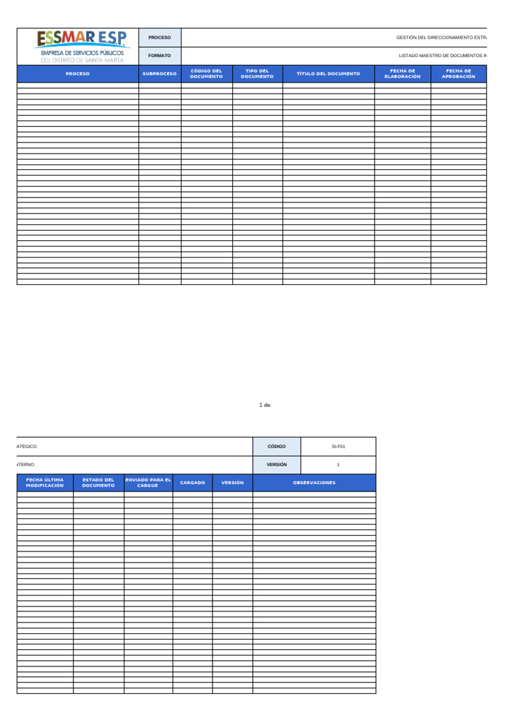 SI F01 Formato Listado Maestro de Documentos Interno V1 | PDF