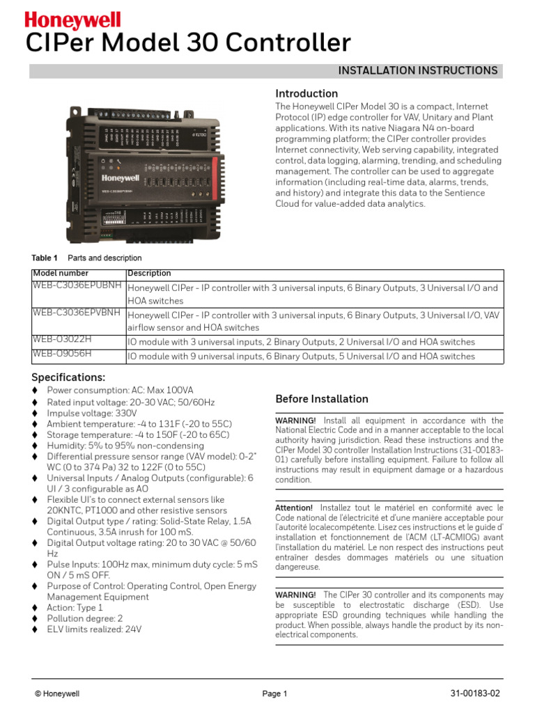 Honeywell CIPer 30 IP Controller Guide | PDF | Electrical Engineering ...
