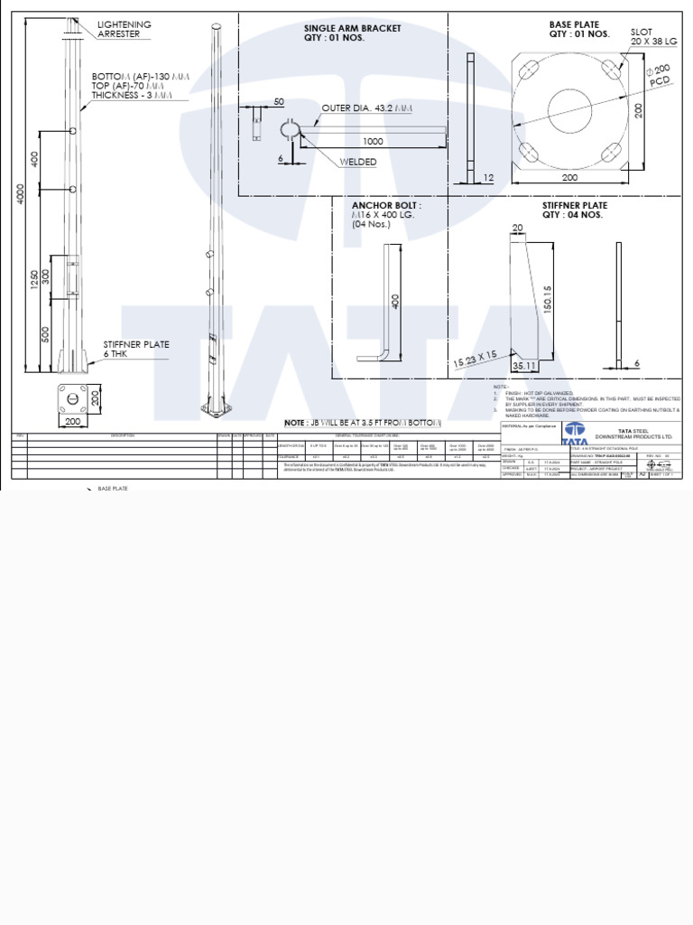 Drawing 1a - Octagon Poles with Mounting Arms - GI Galvanised | PDF ...