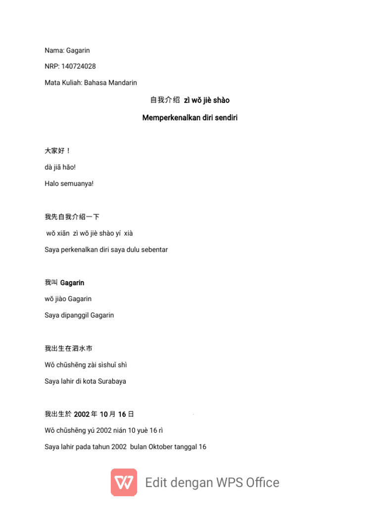 Tugas Uas Mandarin | PDF