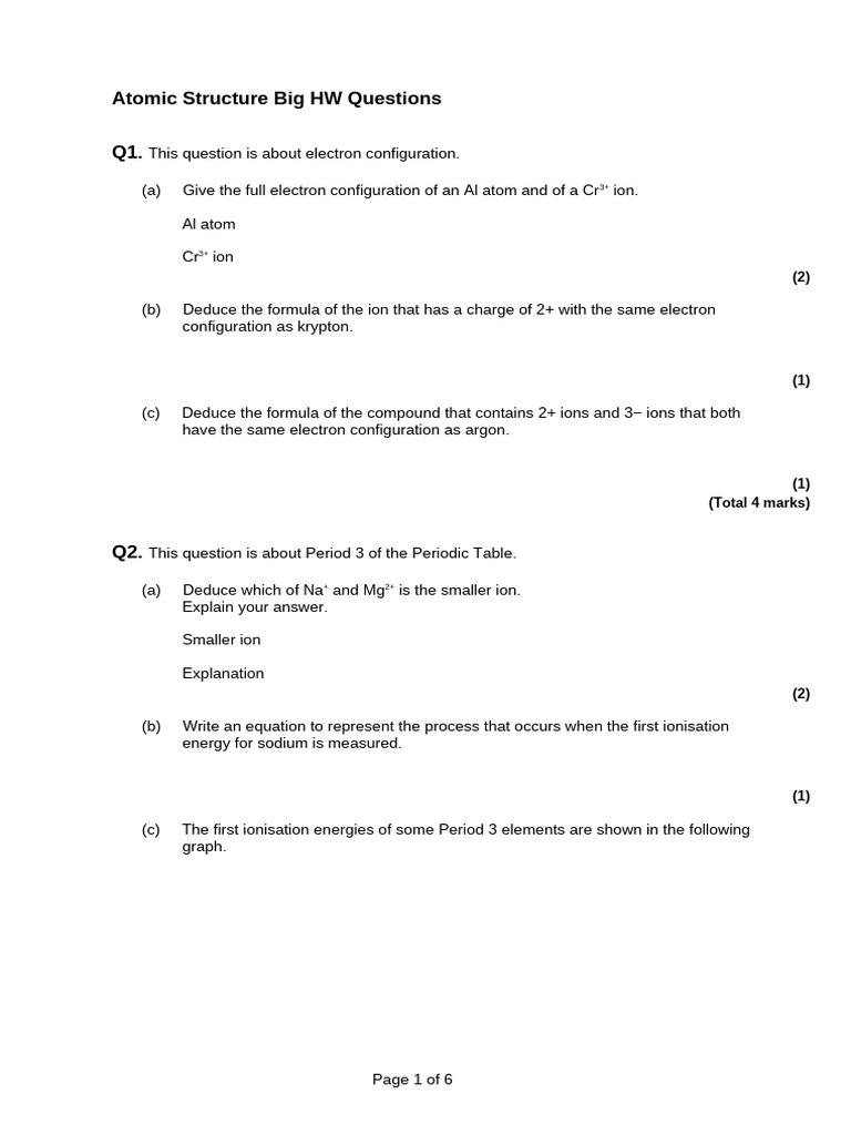 Y12 Atomic Structure Big HW Questions | PDF | Time Of Flight Mass ...