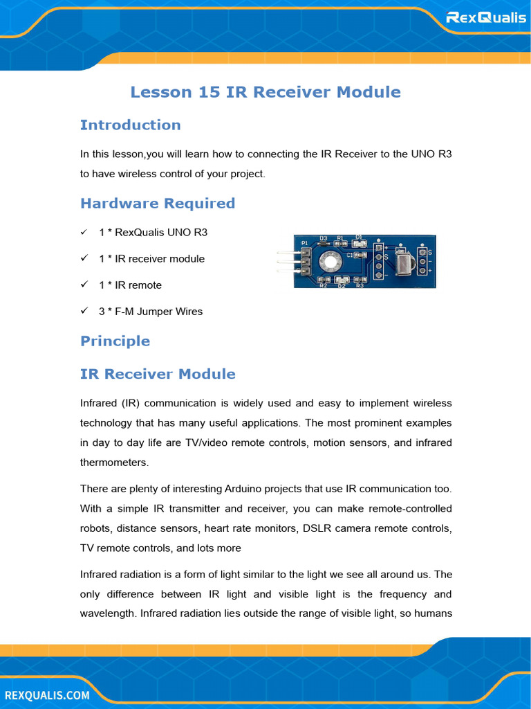 Lesson 15 Ir Receiver Module Pdf Infrared Remote Control