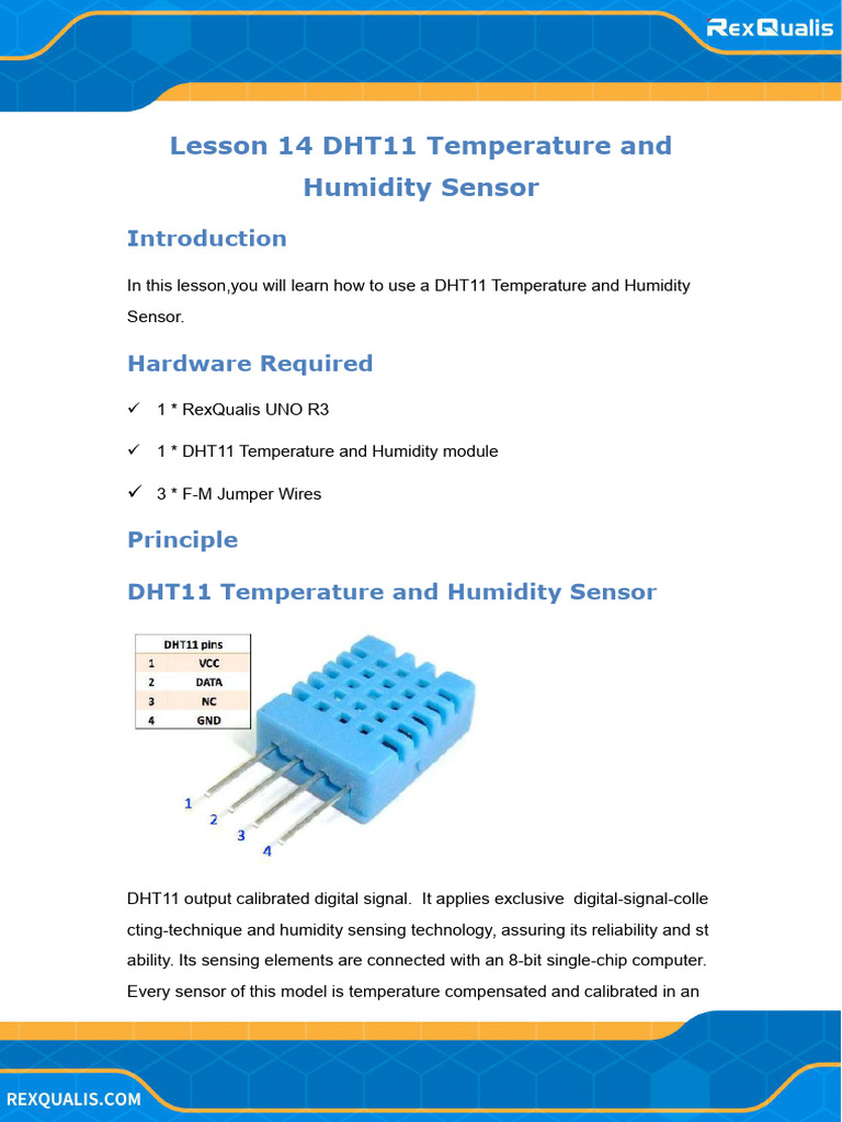 Lesson 14 DHT11 Temperature and Humidity Sensor | PDF | Sensor | Temperature