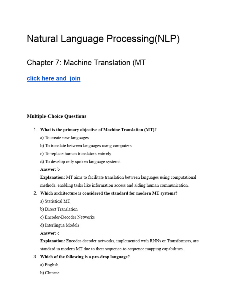 Machine Translation Questions | PDF | Translations | Linguistic Typology