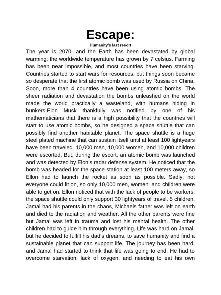 Escape_ Humanity's last resort Liam, Tian, Kevin, Jun | PDF